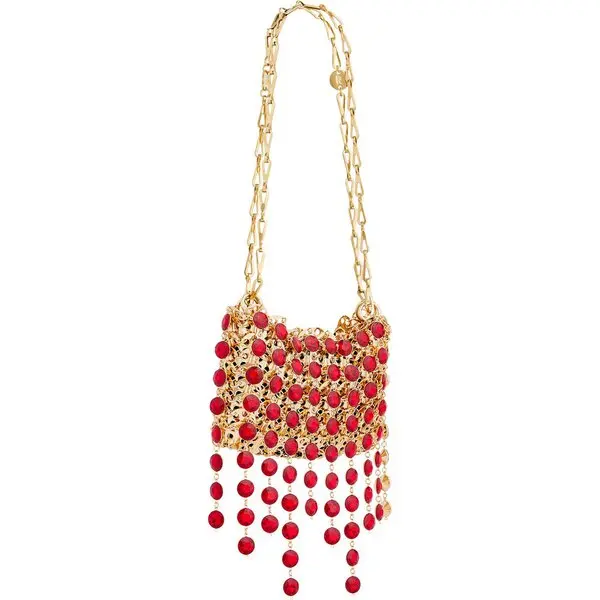 Rabanne 1969 Crystal Embellished Shoulder Bag - Gold/ruby Red