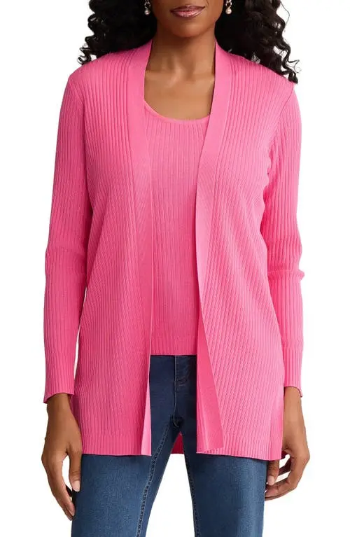 Jones New York Sutton Open Front Rib Knit Cardigan - Dutch Pink