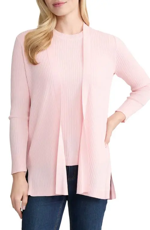 Jones New York Sutton Open Front Rib Knit Cardigan - Petal Pink