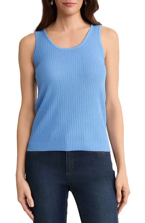 Jones New York Scoop Neck Ribbed Tank - Blue Horizon
