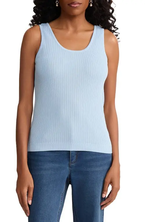 Jones New York Scoop Neck Ribbed Tank - Breeze Blue