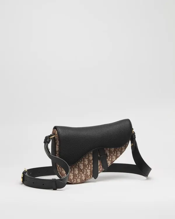 Dior Saddle Bag - Black Grained Taurillon Leather And Brown Dior Oblique Jacquard