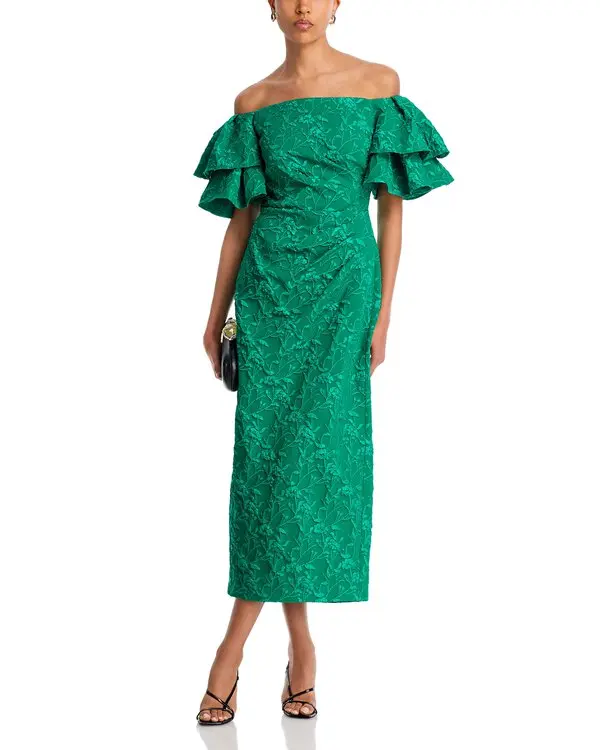 Eliza J Off-The-Shoulder Midi Dress In Jade - 32% Off | Editorialist