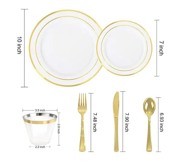 ELAMA 600 Pc Disposable Dinnerware Set For 100 In White Gold