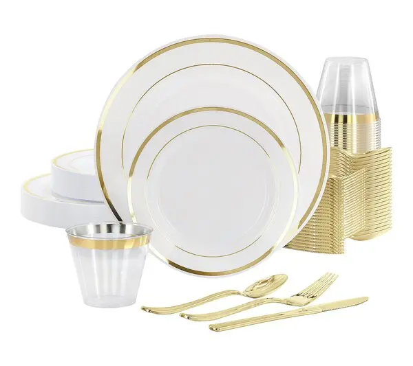 ELAMA 150 Piece Disposable Dinnerware Set For 2 5 In White Gold - One-color