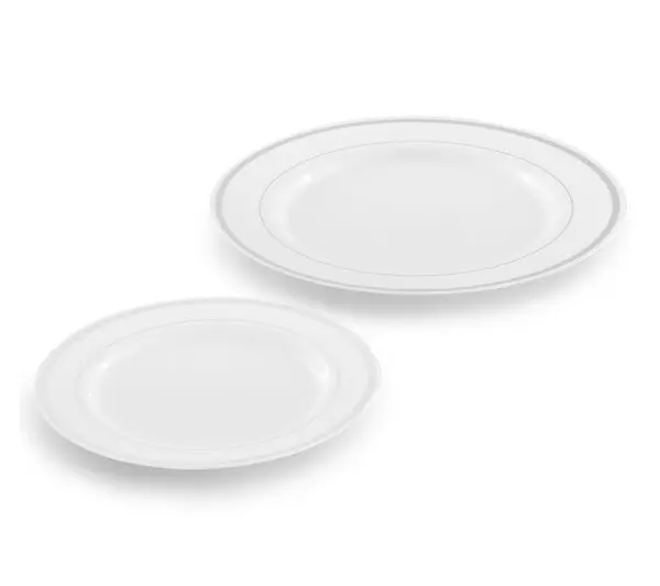 ELAMA 150 Pc Disposable Dinnerware Set For 25 I N White Silver
