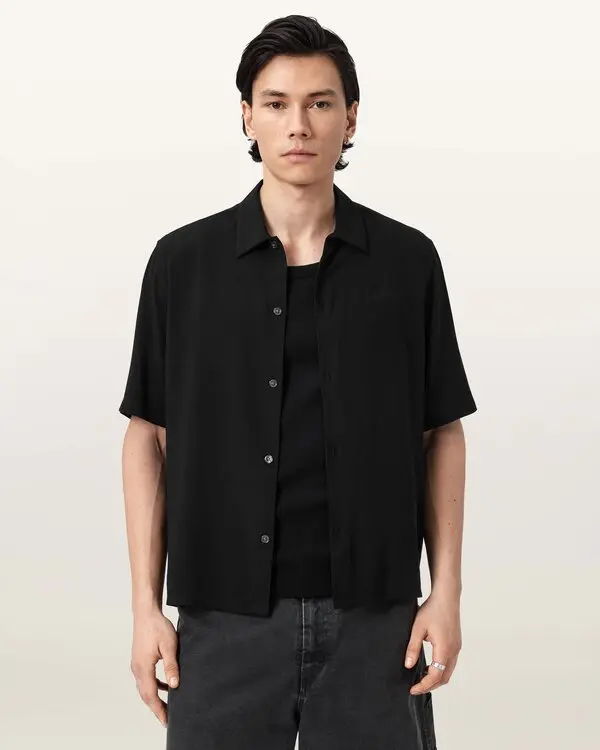 ALLSAINTS Baron Embroidered Boxy Shirt - Jet Black