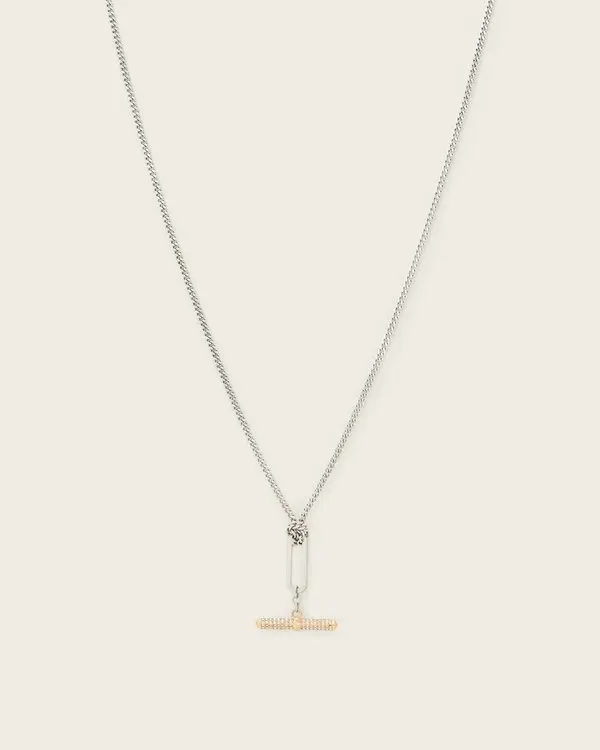 ALLSAINTS April T-bar Necklace - Warm Silver/brass