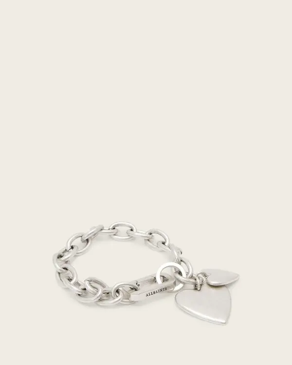 ALLSAINTS Lia Heart Charm Bracelet - Warm Silver