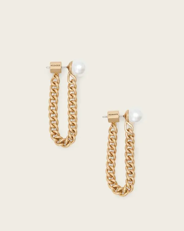 ALLSAINTS Lex Chain Pearl Earrings - Warm Brass