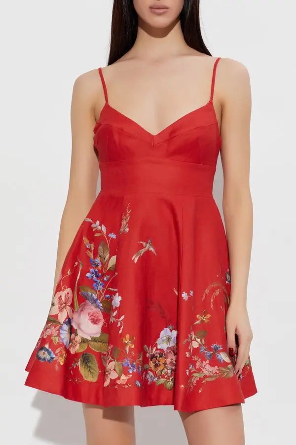 Zimmermann Floral Print Linen Dress - Red | Editorialist