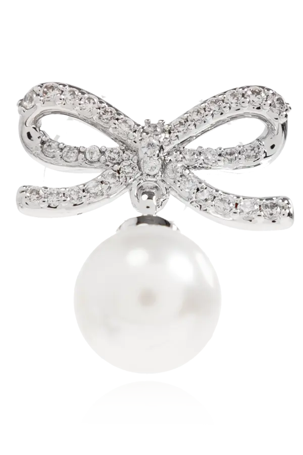 SELF-PORTRAIT Bow Crystal Pearl Stud Earrings - Silver