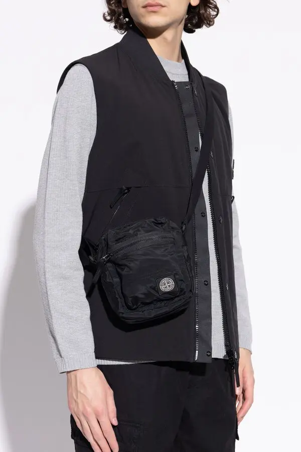 Stone Island Shoulder Bag With Logo Patch - Black