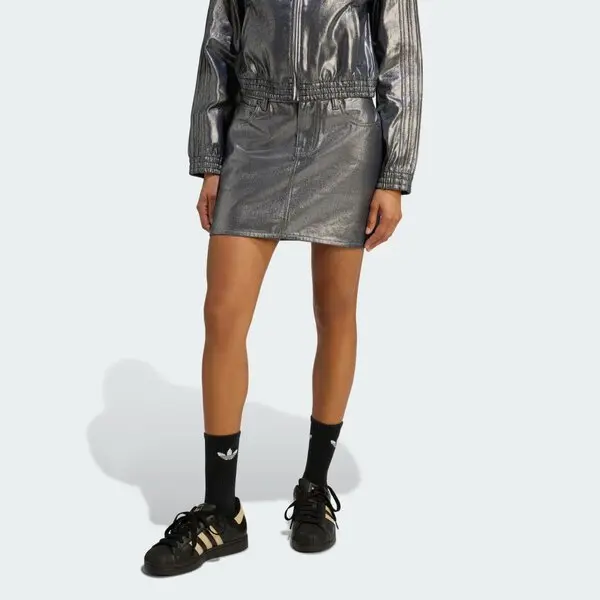 Adidas 3-stripes Denim Skirt - Silver Metallic