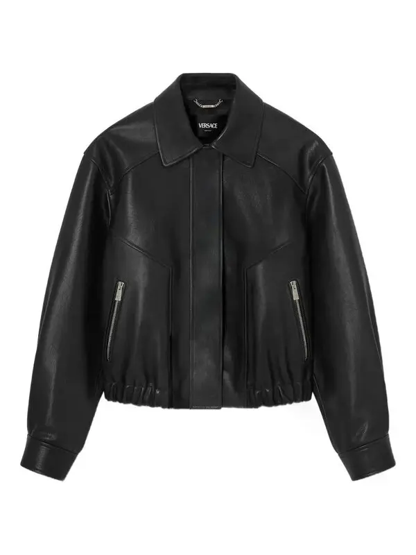 Versace Buffalo Leather Zip Jacket - Black
