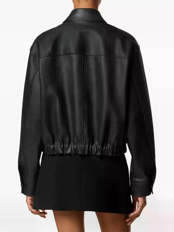 Versace Buffalo Leather Zip Jacket - Black