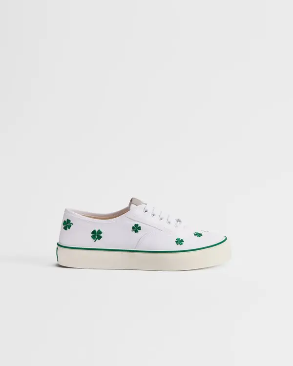 Dior Saltwind Sneaker - White Cotton Embroidered With Bright Green Dior Clover Motif