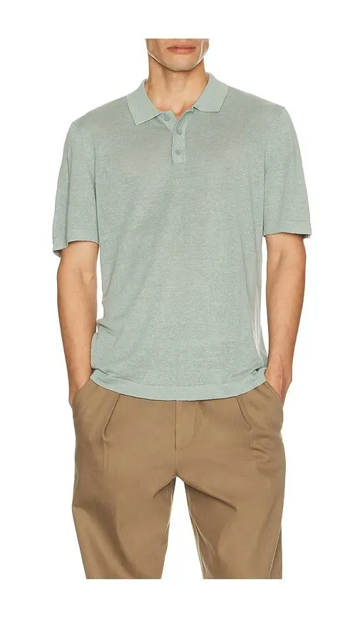 Onia Linen Sweater Polo In Olive