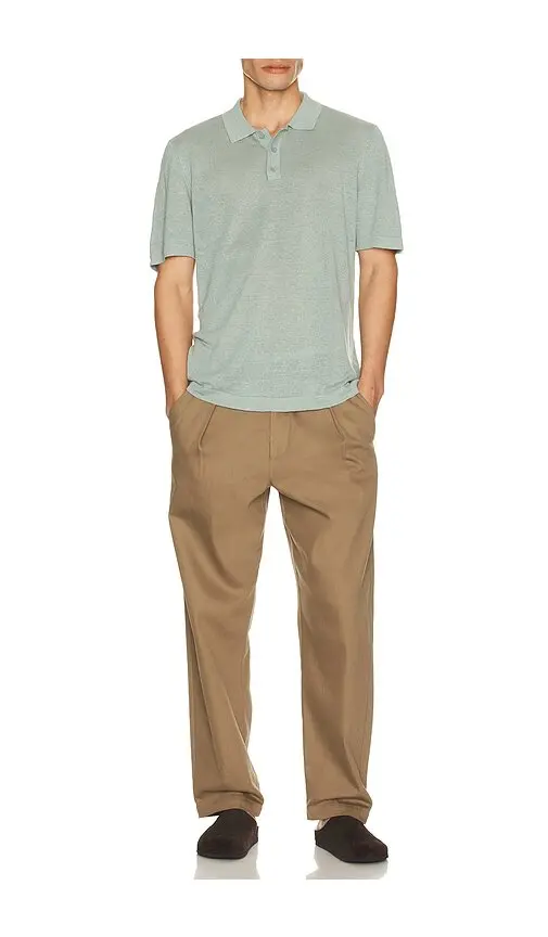 Onia Linen Sweater Polo In Olive
