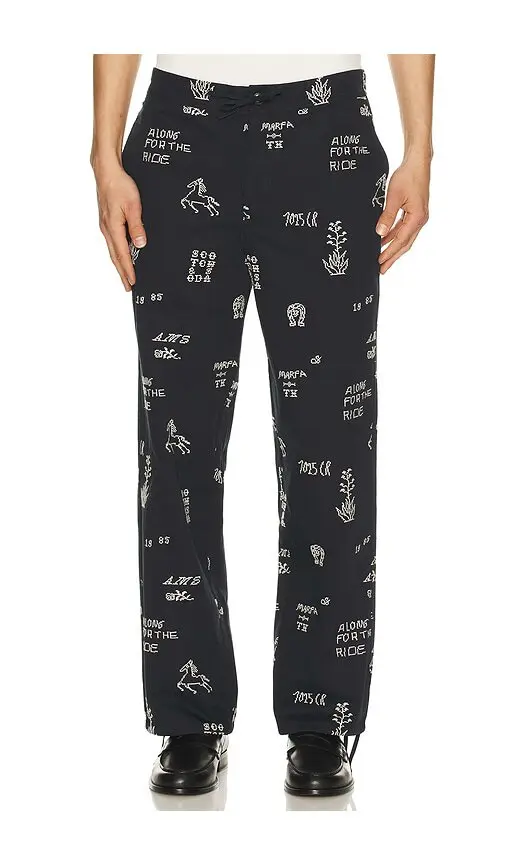 Scotch & Soda Embroidered Cotton Blend Relaxed Fit Trousers - Black