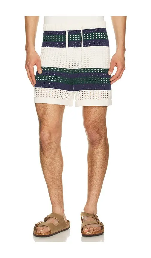 Agua Bendita Maury Shorts - Blue  Green  & White Stripe