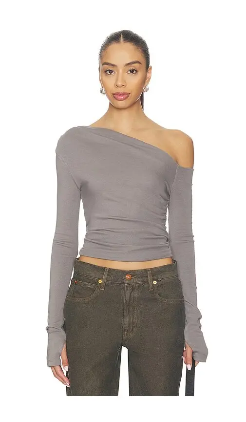 NIA Cleo One-shoulder Top With Ruching - Grey