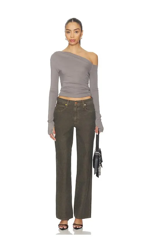 NIA Cleo One-shoulder Top With Ruching - Grey