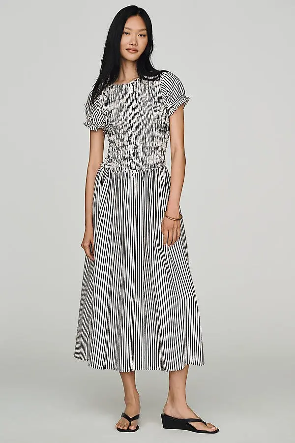 Maeve Smocked Short Sleeve Maxi Dress - Blue Stripe