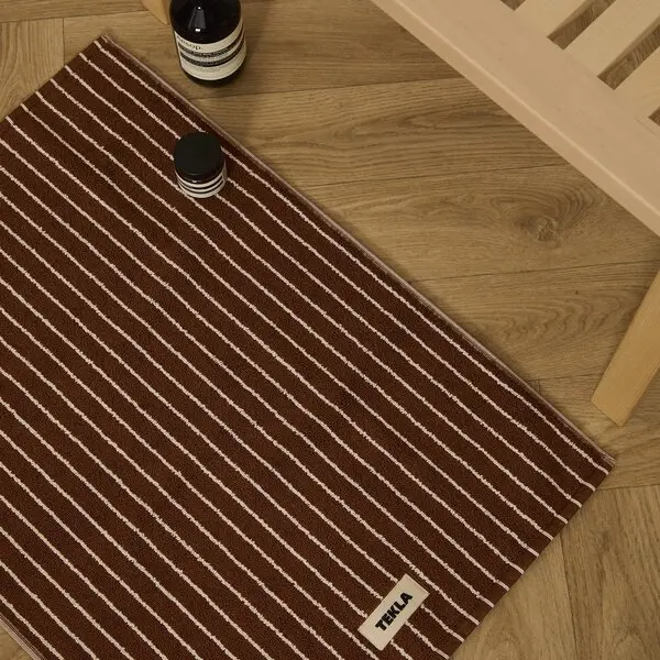 TEKLA Organic Terry Bath Mat - Rust Stripes