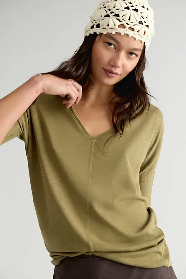 Free People High Line Tee 3/4 Sleeve V-neck - Weeping Willow
