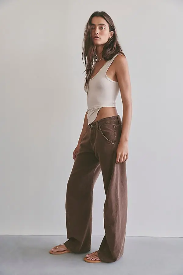 Free People Highland Low-rise Bowed Jeans - Java Bean