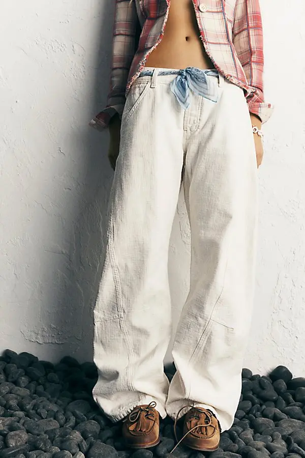 Free People Highland Low-rise Bowed Jeans - Parchment