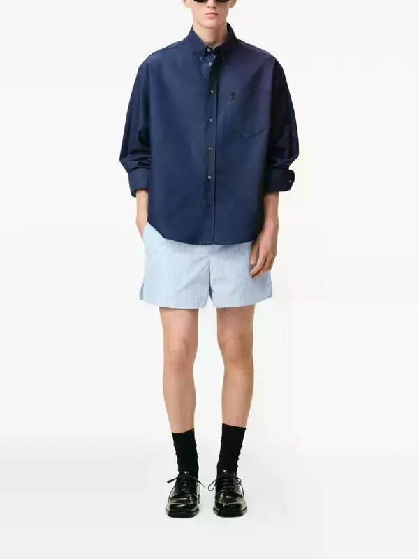 Ami Cotton Elasticated Striped Shorts - Blue