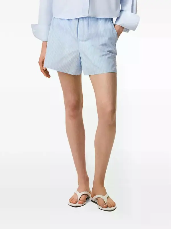 Ami Cotton Elasticated Striped Shorts - Blue