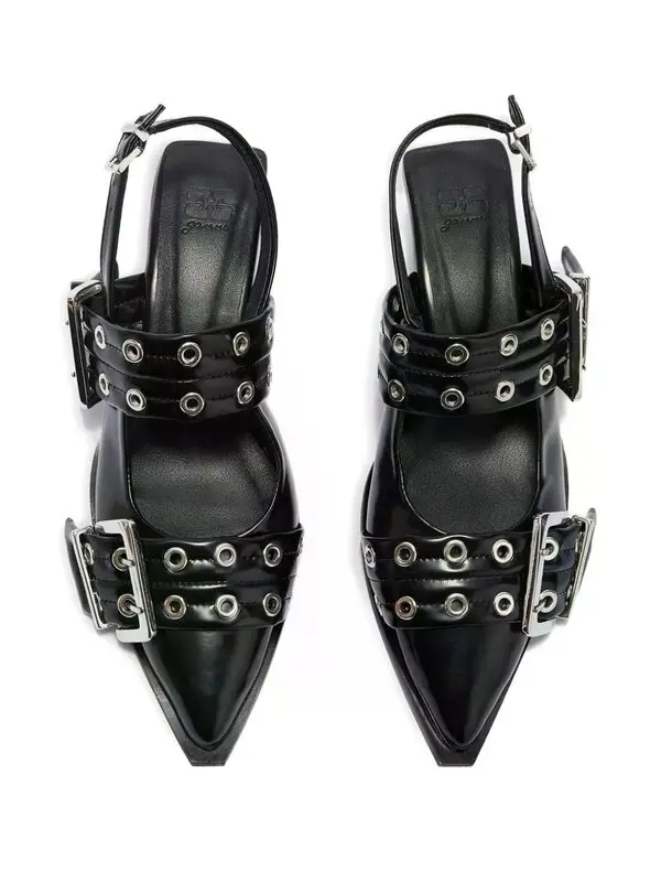 GANNI Buckle-strap Slingback Heels - Black