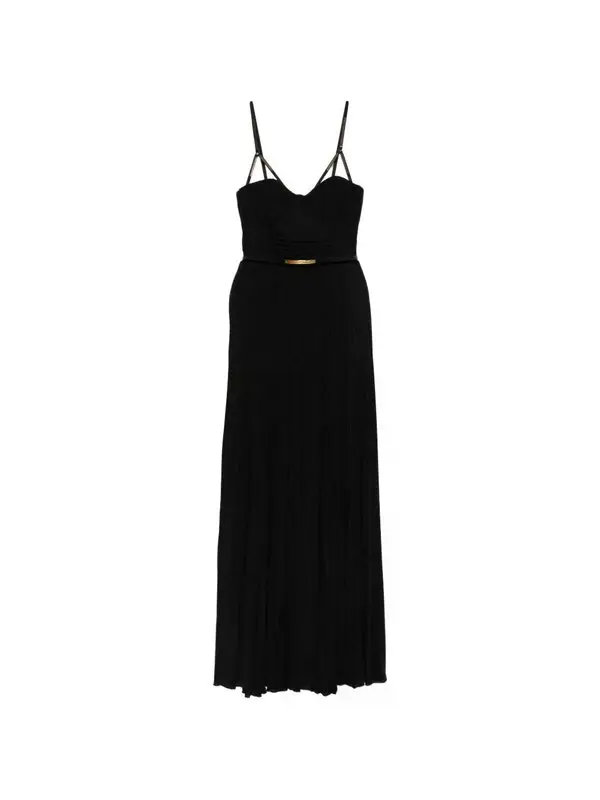 Elisabetta Franchi Lamé-effect Jersey Maxi Dress With Gold Plaque Belt - Black