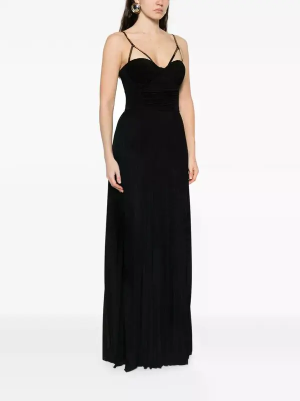 Elisabetta Franchi Lamé-effect Jersey Maxi Dress With Gold Plaque Belt - Black