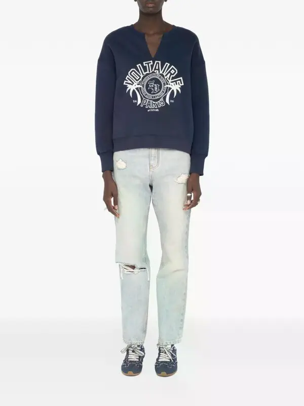 Zadig&Voltaire Graphic Embroidered V-neck Sweatshirt - Blue