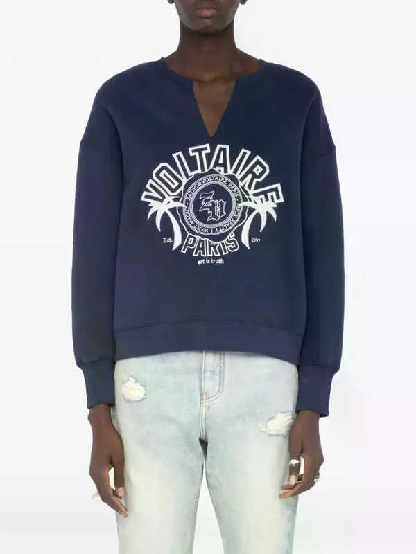 Zadig&Voltaire Graphic Embroidered V-neck Sweatshirt - Blue