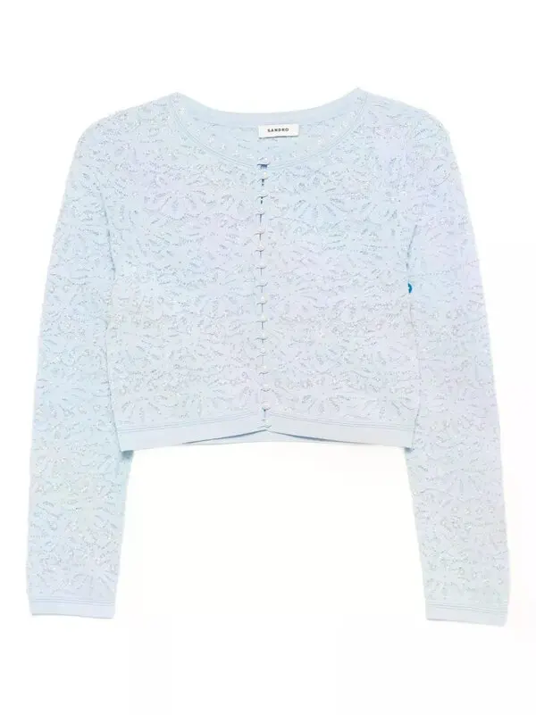 Sandro Pearl-embellished Knit Cardigan - Blue
