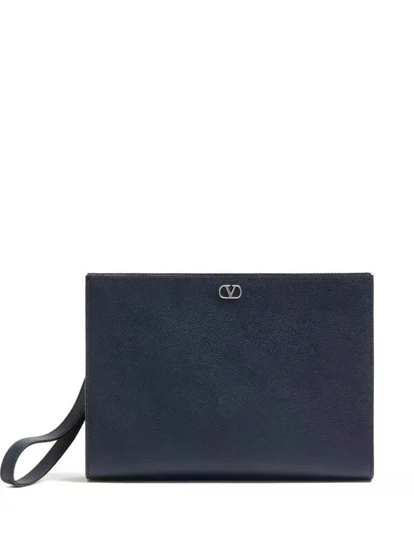 Valentino Garavani Grained Leather Vlogo Signature Clutch - Blue
