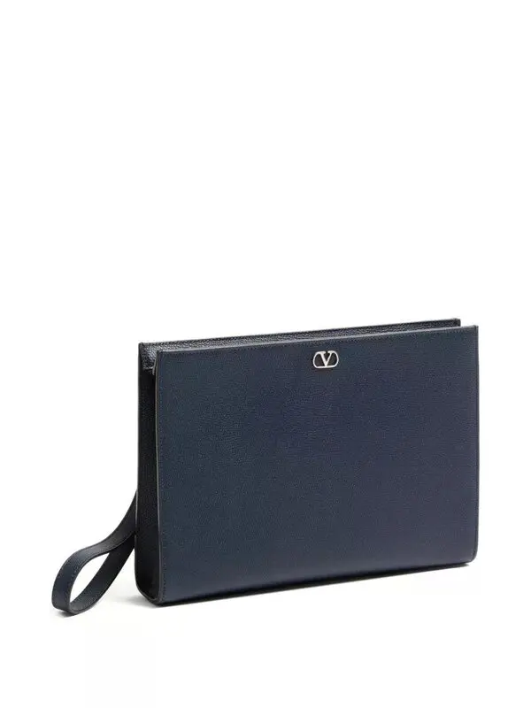 Valentino Garavani Grained Leather Vlogo Signature Clutch - Blue