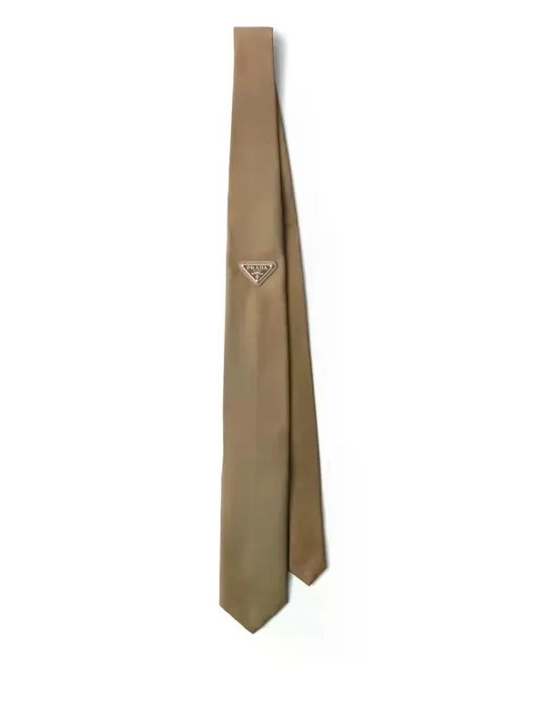 Prada Enameled Triangle-logo Tie - Neutrals