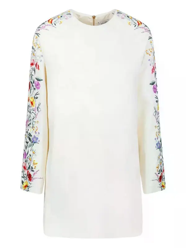 Max Mara Floral-embroidered Raglan-sleeve Mini Dress - White