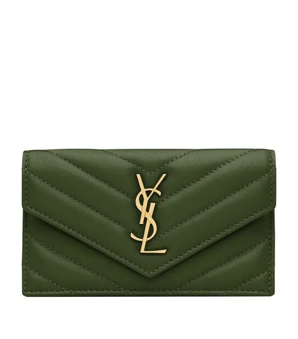 Saint Laurent Leather Cassandre Fragments Flap Card Holder - Green