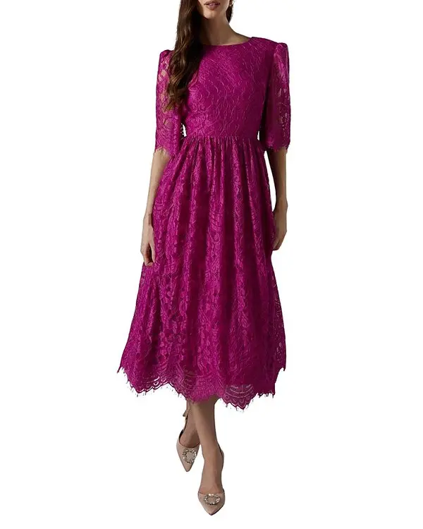 Coast Lace Short Sleeve Midi Dress - Magenta