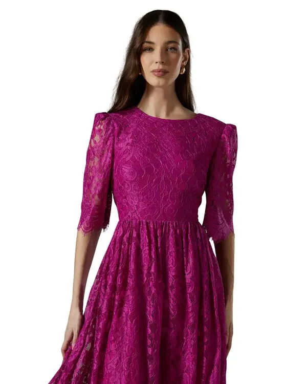 Coast Lace Short Sleeve Midi Dress - Magenta