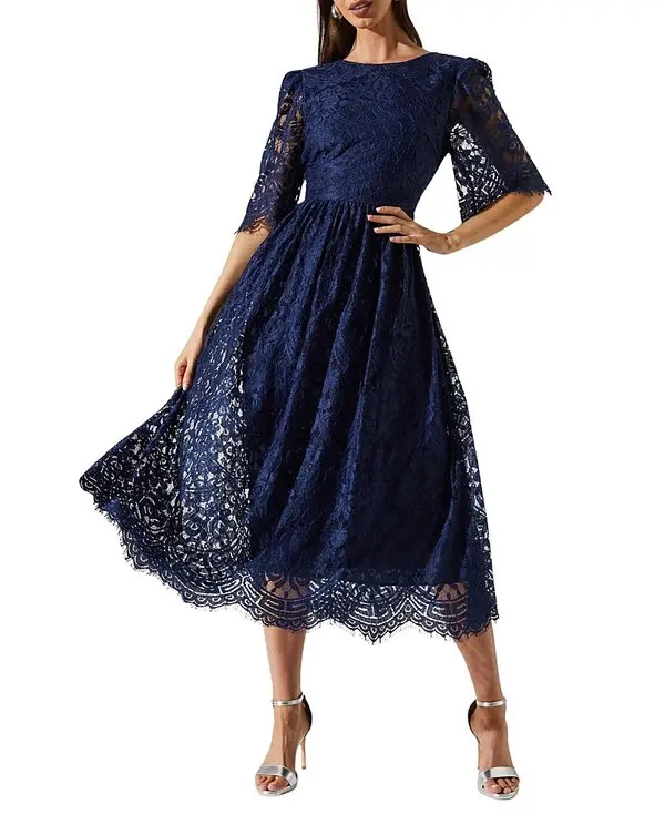 Coast Lace Short Sleeve Midi Dress - Navy