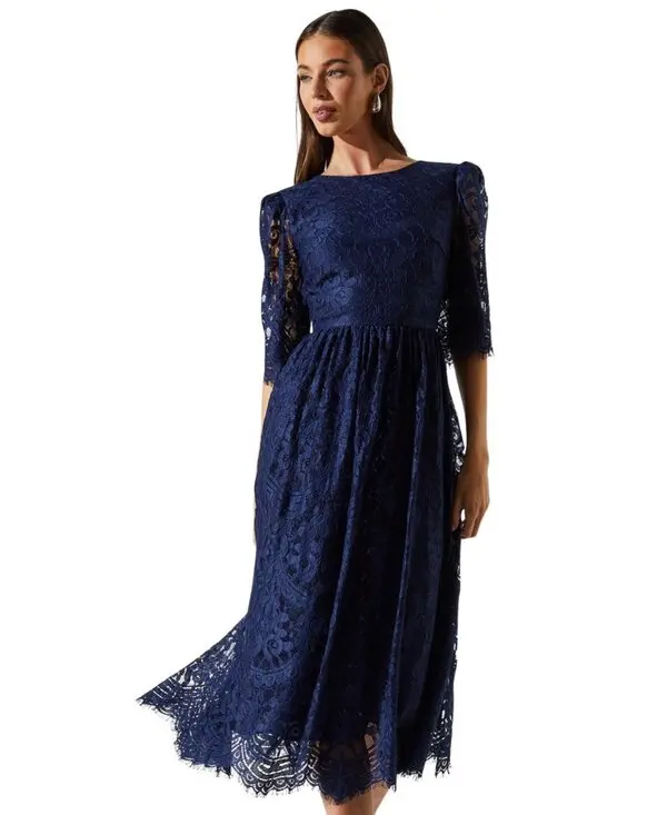 Coast Lace Short Sleeve Midi Dress - Navy