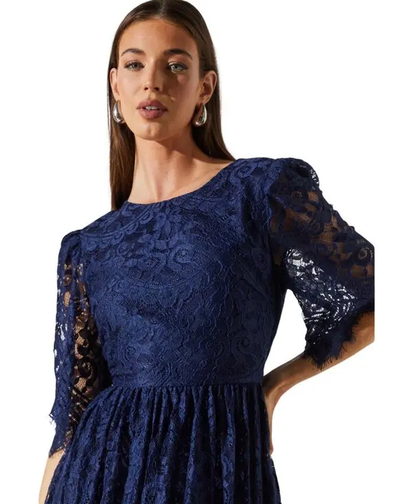 Coast Lace Short Sleeve Midi Dress In Navy - 25% Off | Editorialist